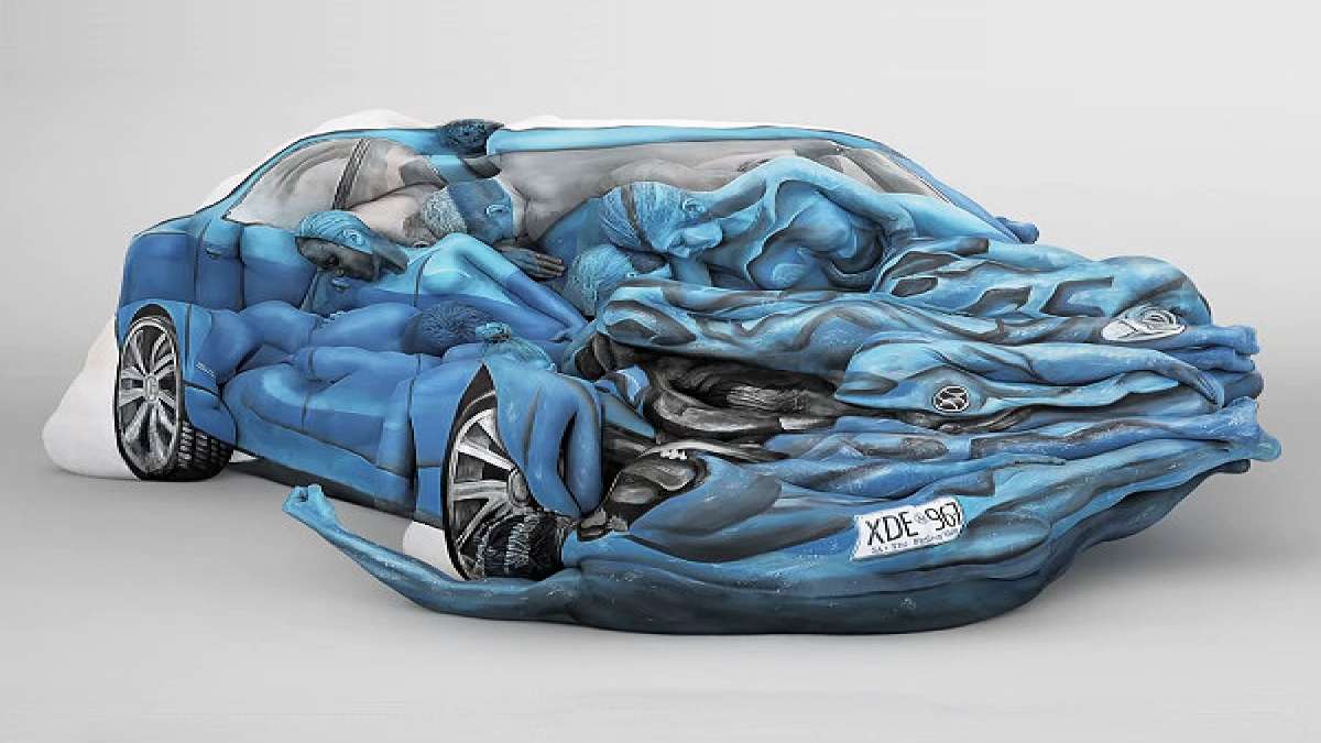 Painted People Car Crash Sculpture Promotes Safe Driving - DriveSpark