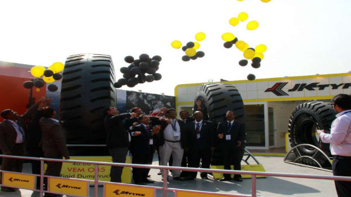JK Tyre Unveil Their Largest Tyre Manufactured In India At IMME 2014 ...