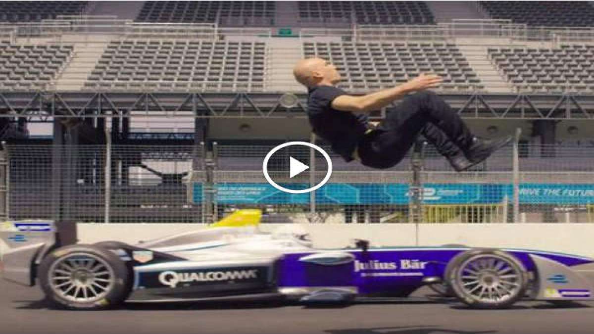 Stuntman Performs Backflip Over Speeding Race Car Blindfolded - Video ...