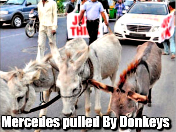 Mercedes E-Class | Pulled By Donkeys | As Protest | After repeated ...