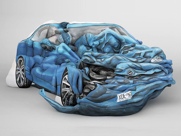 Painted People Car Crash Sculpture Promotes Safe Driving - DriveSpark