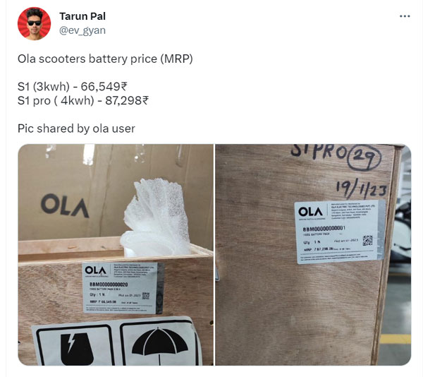 Ola S1 Pro Battery Pack Costs Rs 87,298 – Tweet Goes Viral - DriveSpark ...