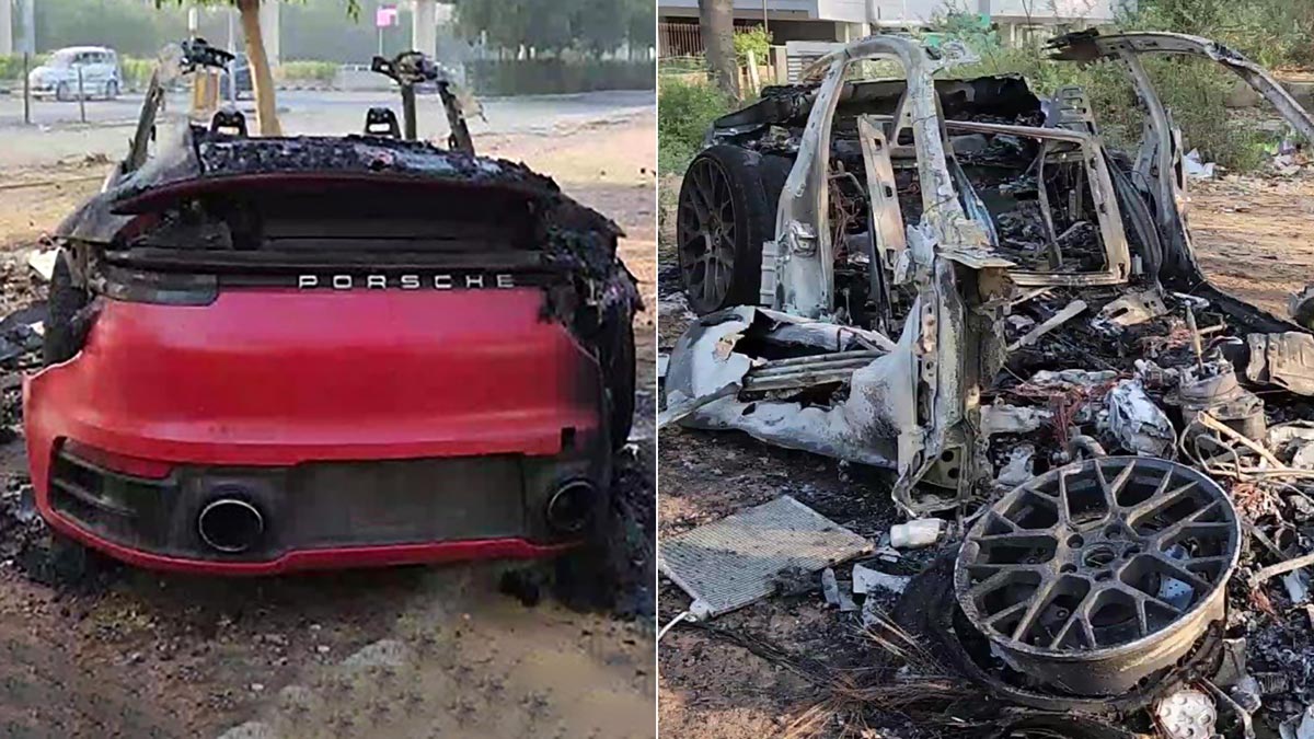 Speeding Porsche 911 Crashes Into Tree & Catches Fire In Gurugram ...