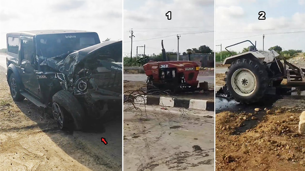 Mahindra Thar Crashes Into A Tractor, Splitting It To Two Parts - Video ...